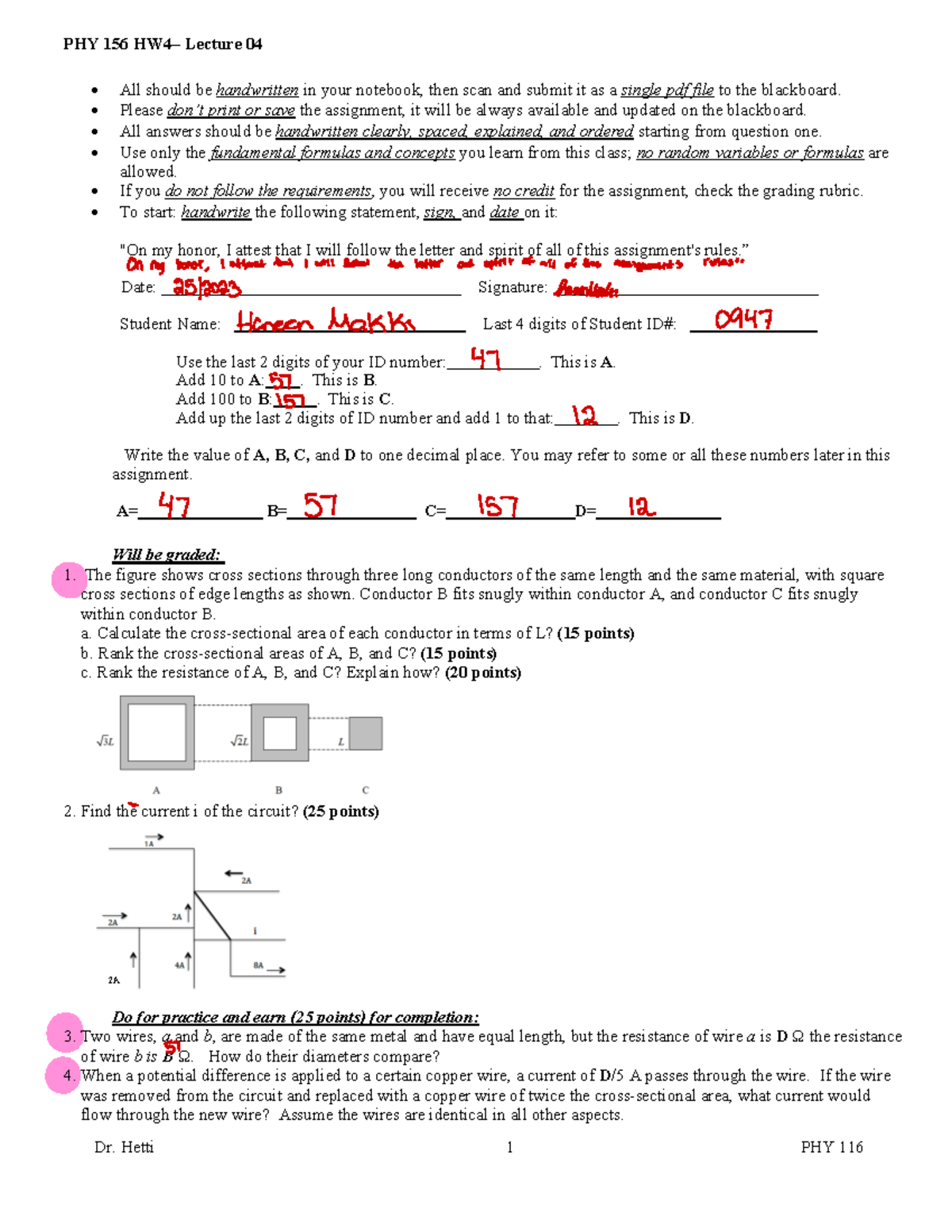 12014 5476 - it helps a lot for h.w/ work - Dr. Hetti 1 PHY 116 PHY 156 HW4– Lecture 04 All ...