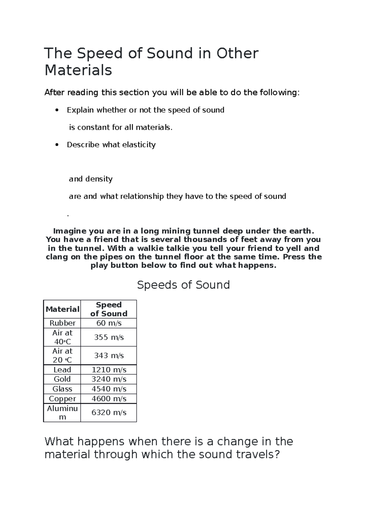 The Speed of Sound in Others Materials - The Speed of Sound in Other ...