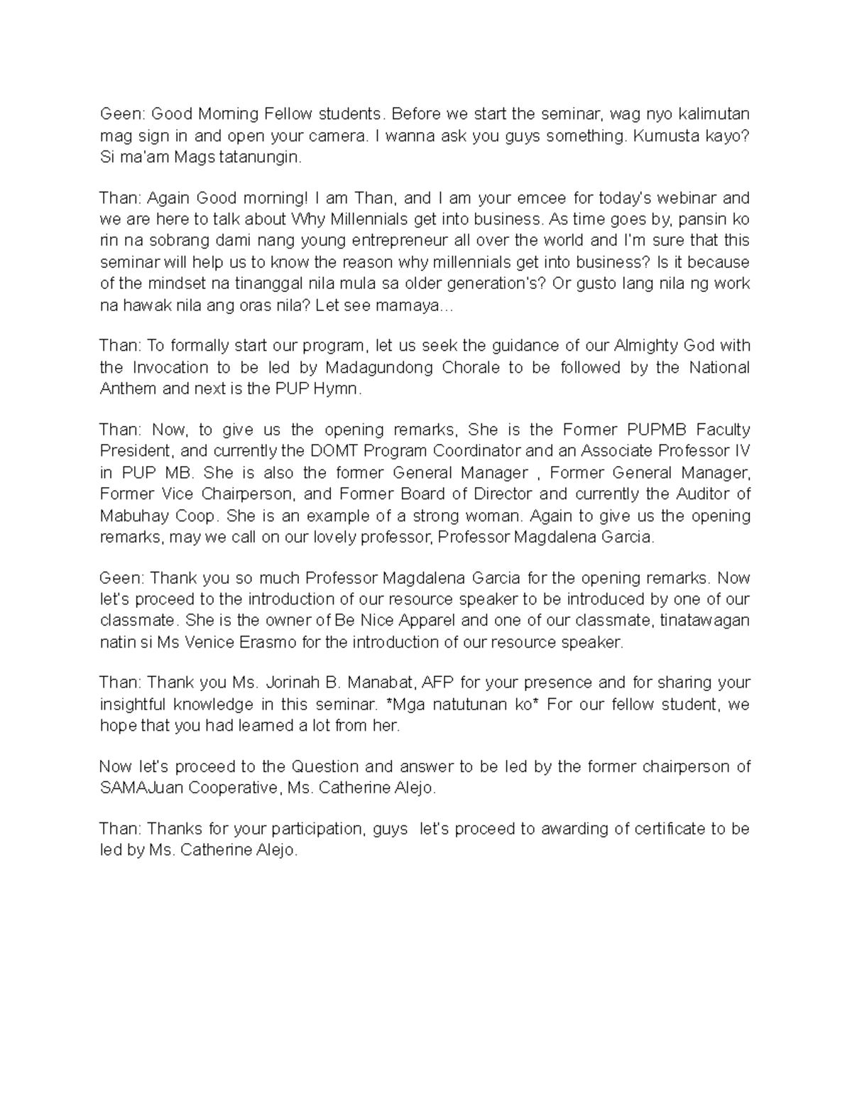 GAD Scriptjgibjb - Gad Script - Geen: Good Morning Fellow students ...