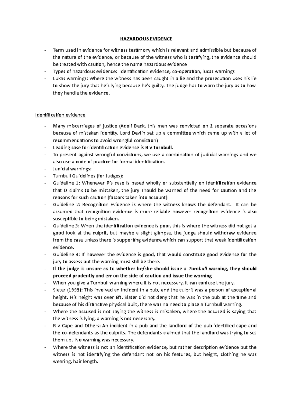 Hazardous Evidence - Lecture notes 5-6 - HAZARDOUS EVIDENCE Term used ...