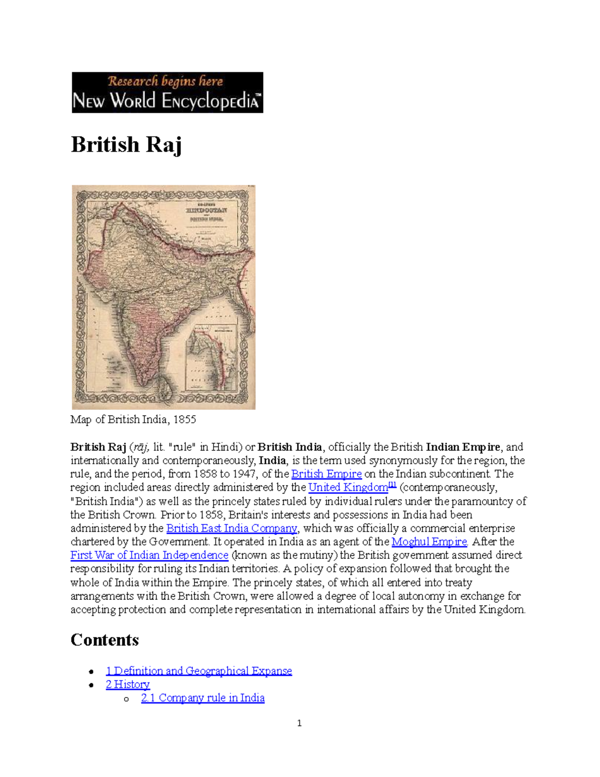 British Raj 1 - history - British Raj Map of British India, 1855 ...