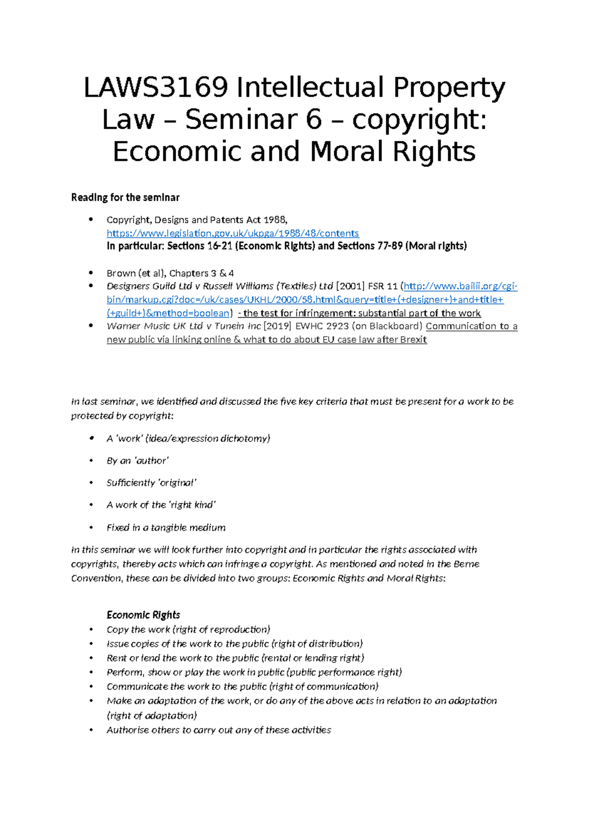 Copyright - Economic and Moral Rights - Reading and Questions ...