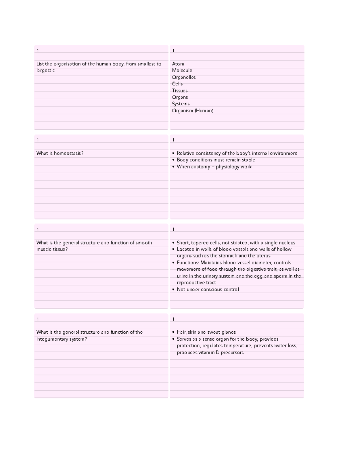 Diagnosis 1 - Quiz 1 Palm Cards - 1 List the organisation of the human ...