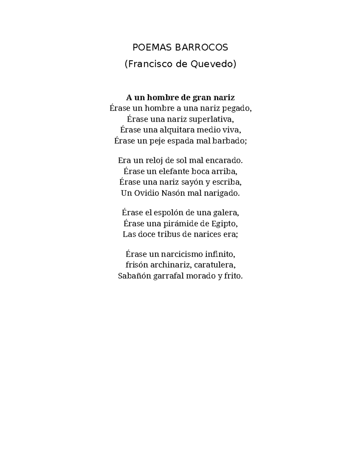 Poemas Barrocos - POEMAS BARROCOS (Francisco de Quevedo) A un hombre de ...