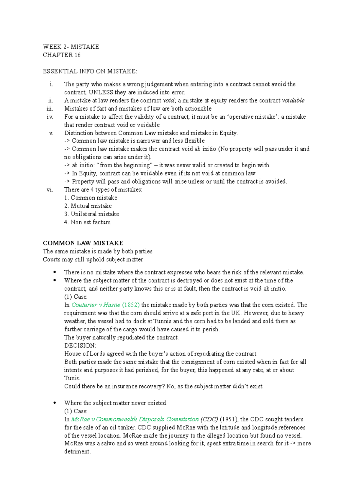 WEEK 2 - Summary Principles of Australian Contract Law: Cases and ...