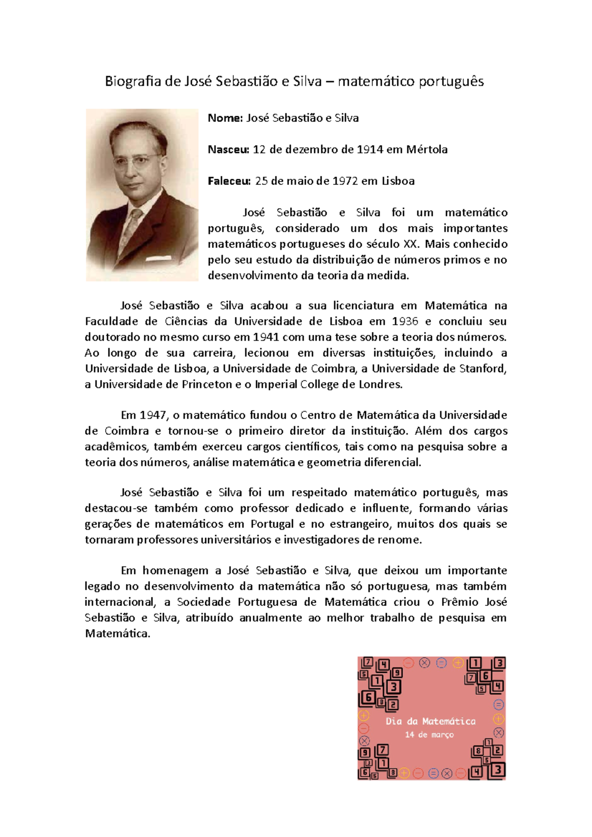 Biografia de José Sebastião e Silva - Biografia de José Sebastião e ...