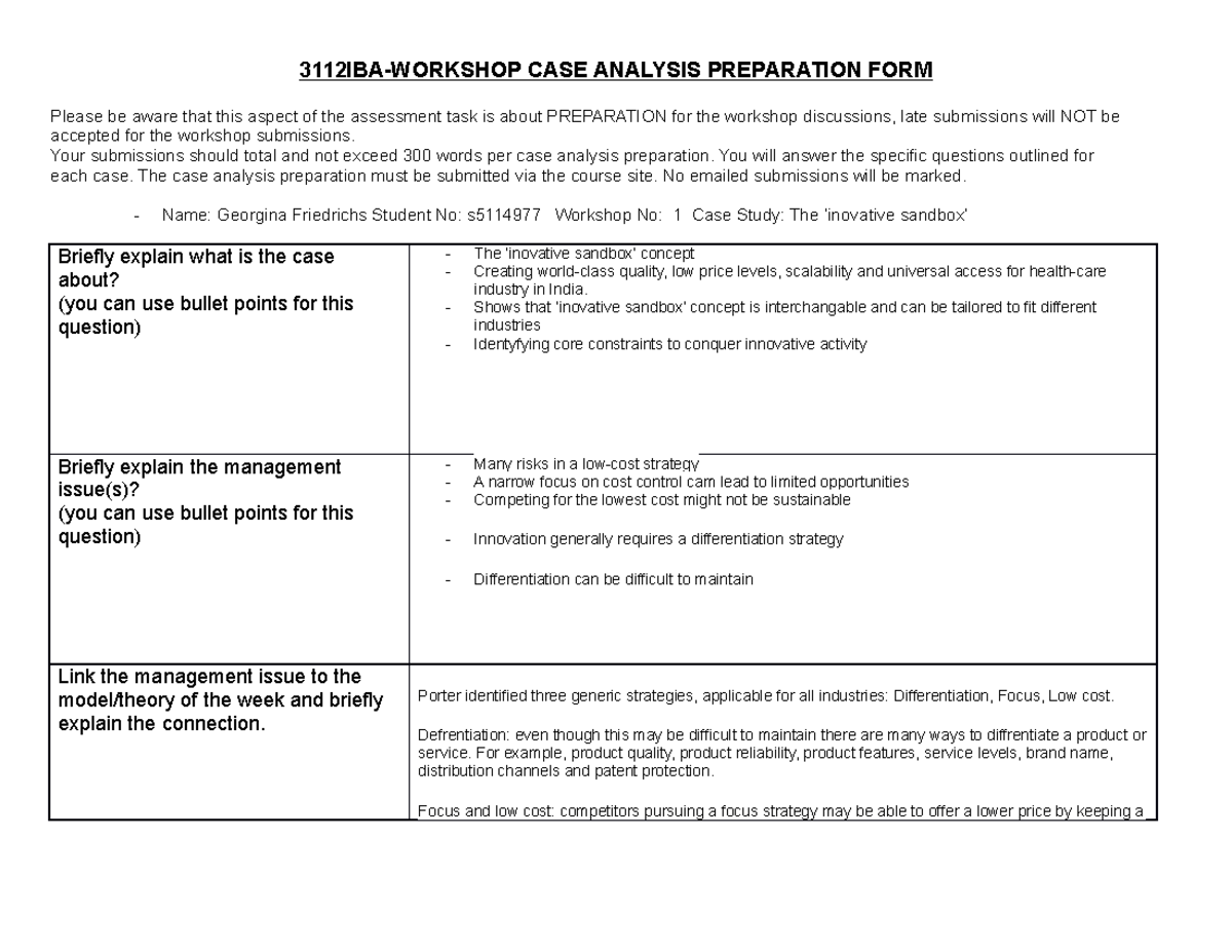 Week 5 3112IBA-Workshop Preparation Form-2018 (1) - CASE ANALYSIS ...