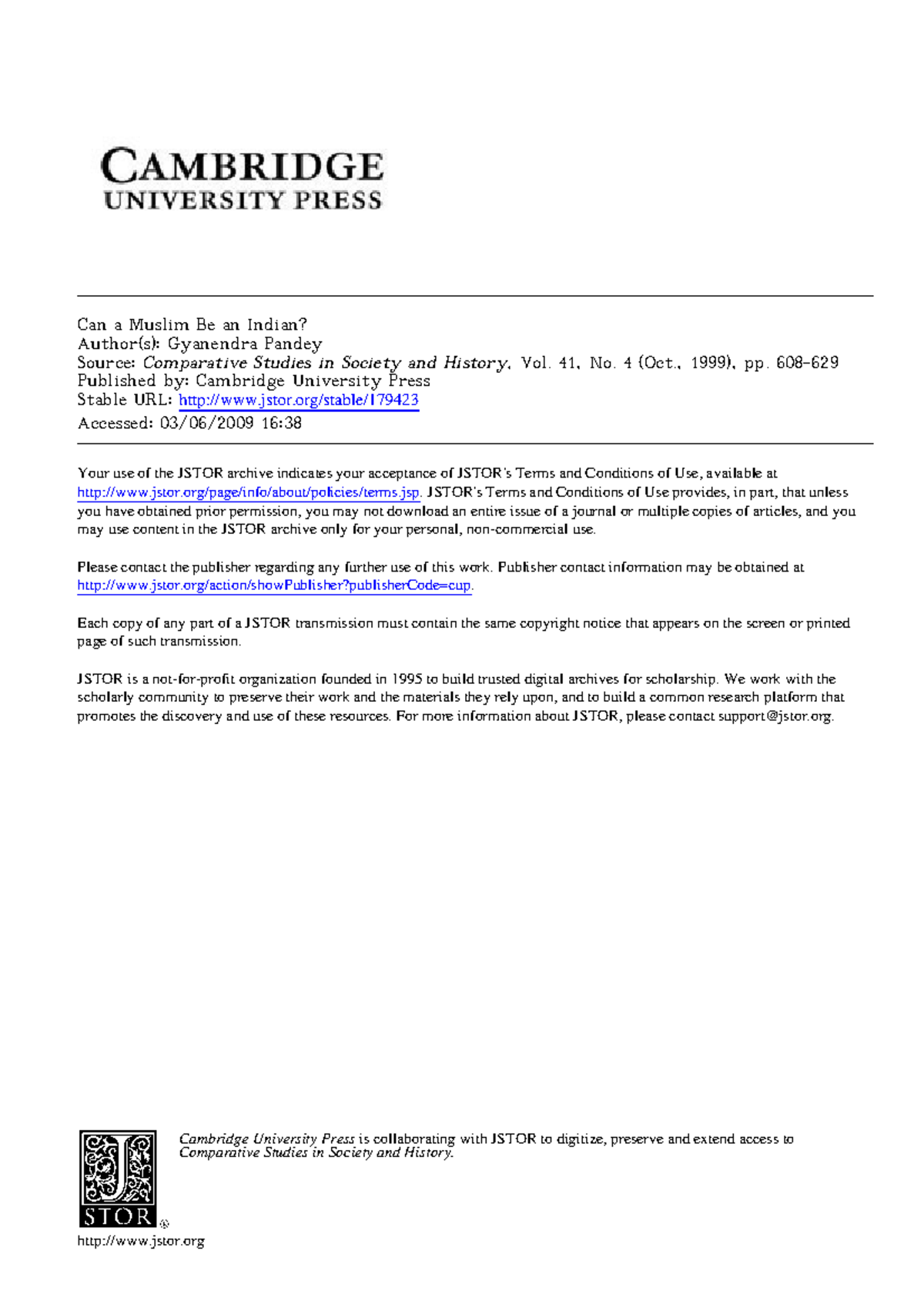 Indian Muslim Pandey - Can a Muslim Be an Indian? Author(s): Gyanendra ...