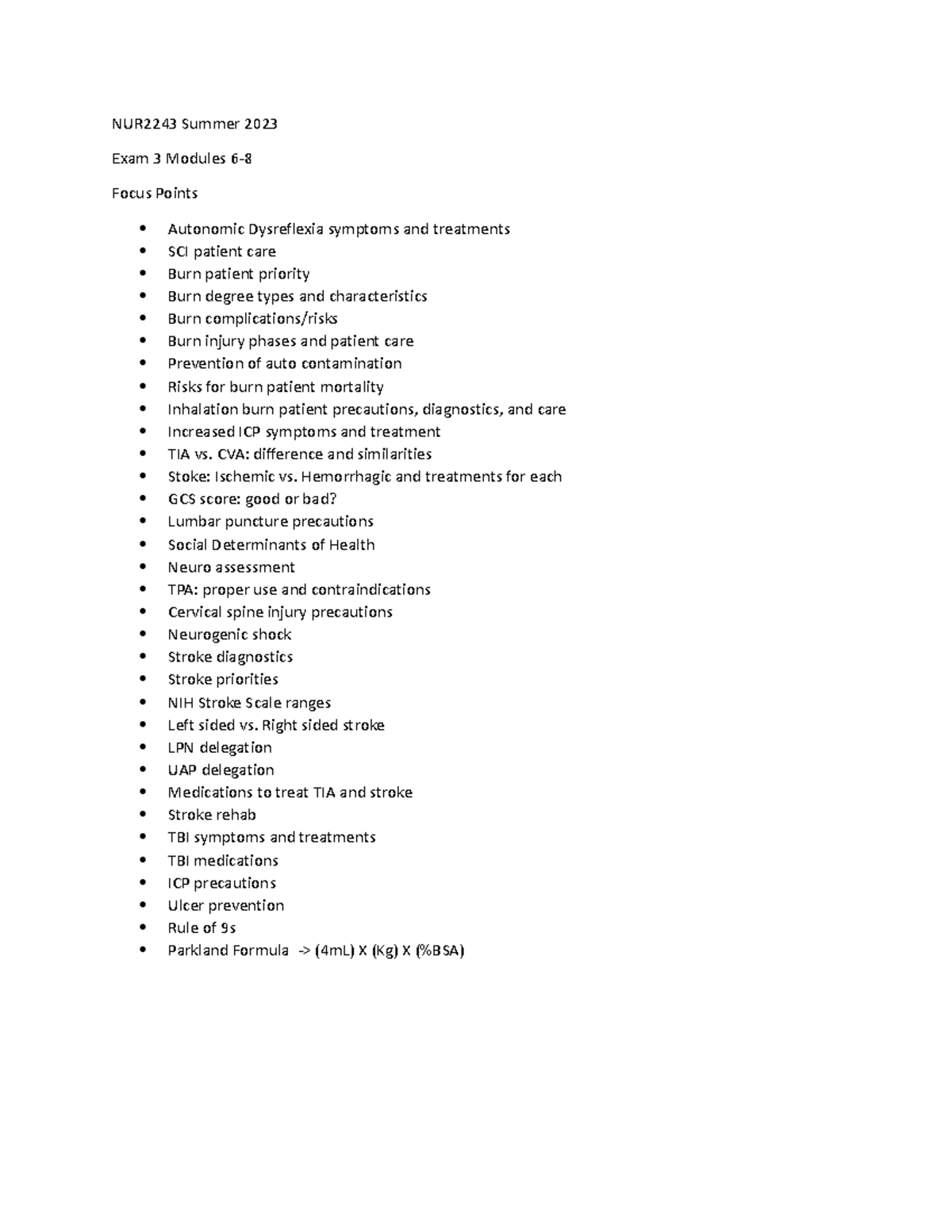 NUR2243 Summer 2023 Exam 3 Focus Points - NUR2243 Summer 2023 Exam 3 ...