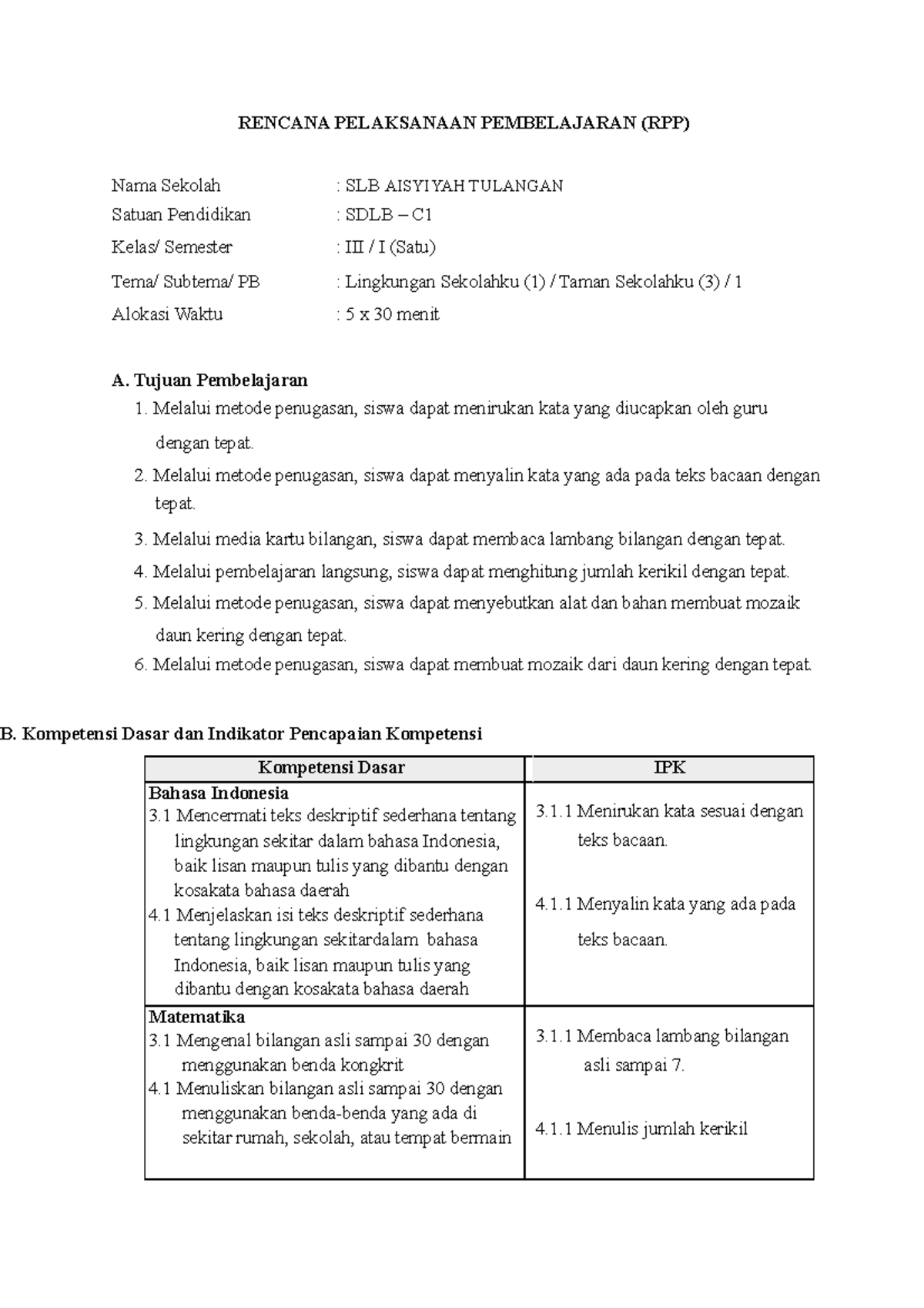 Contoh RPP dg Penilaian - RENCANA PELAKSANAAN PEMBELAJARAN (RPP) Nama ...