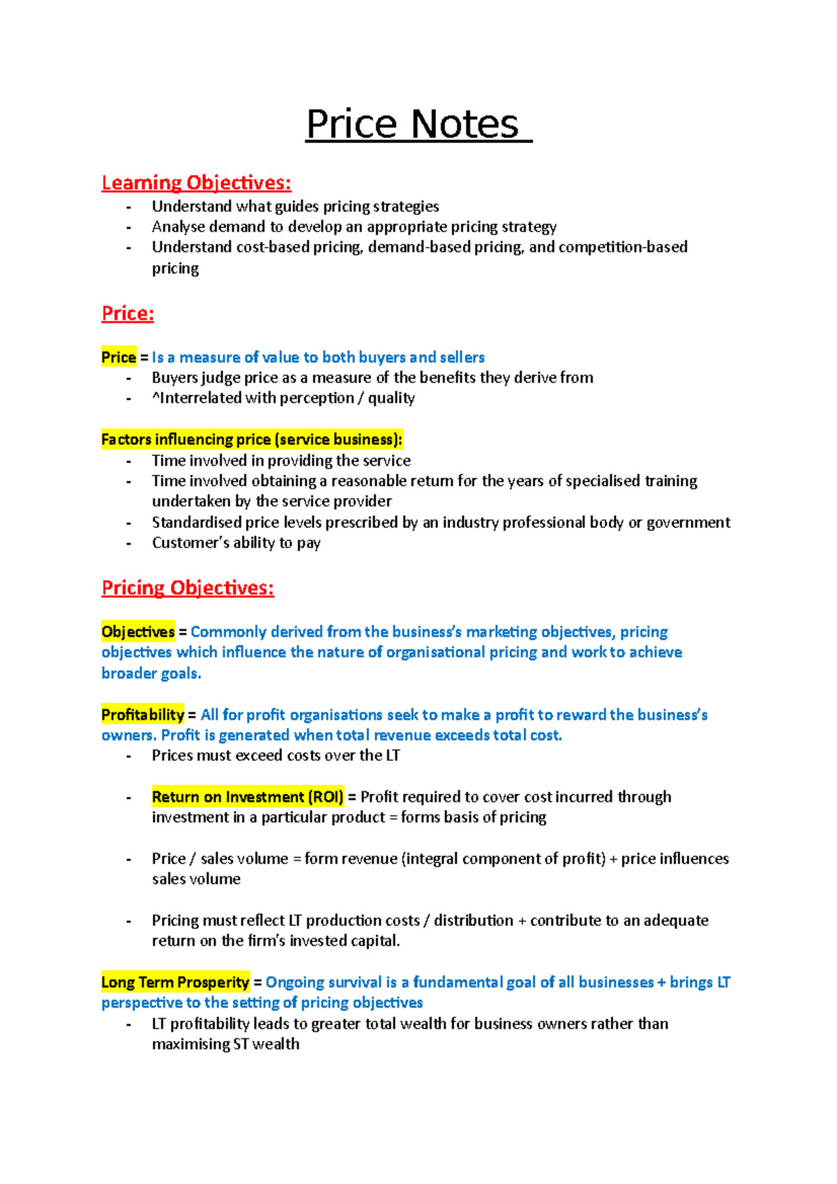 Price Notes - Price Notes Learning Objectives: Understand what guides ...