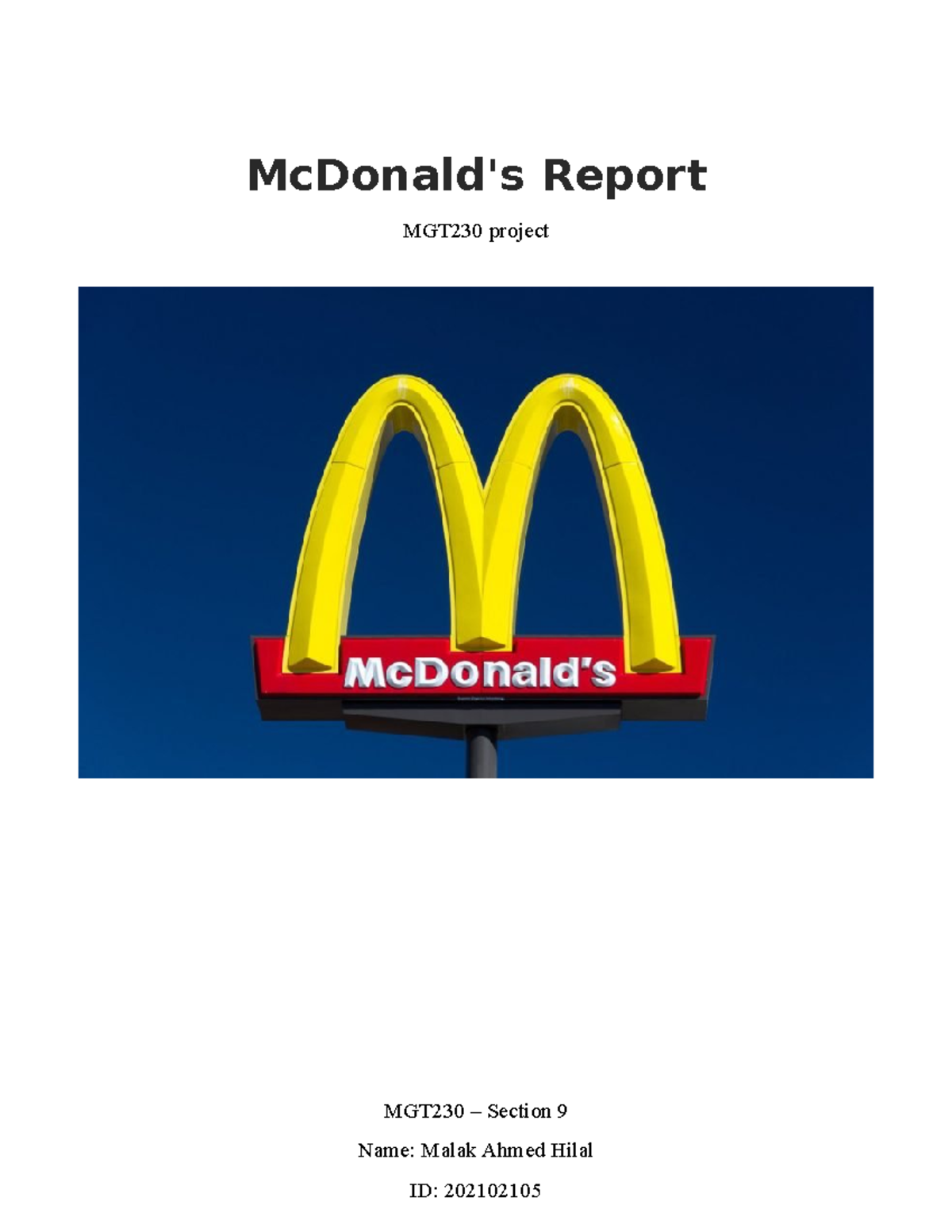 MGT230 macdonalds report - McDonald's Report MGT230 project MGT230 ...