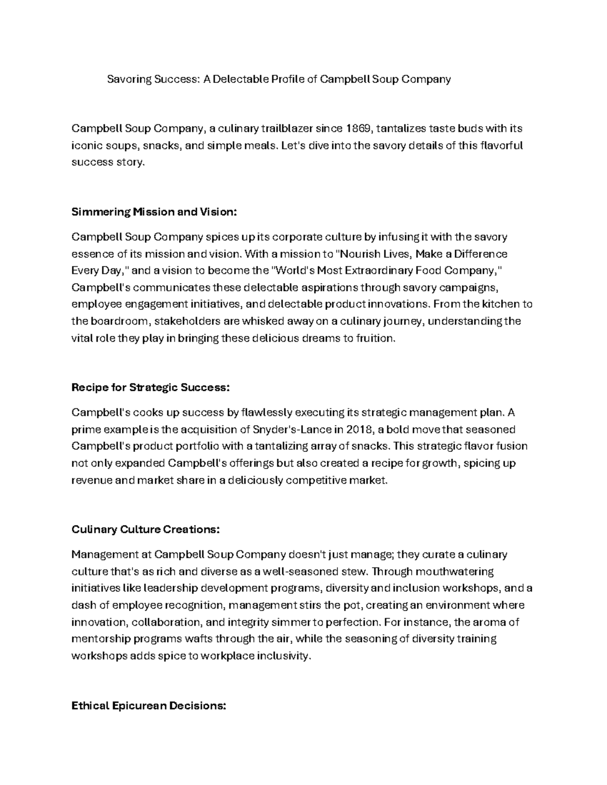 Module Three Assignment - Savoring Success: A Delectable Profile of ...