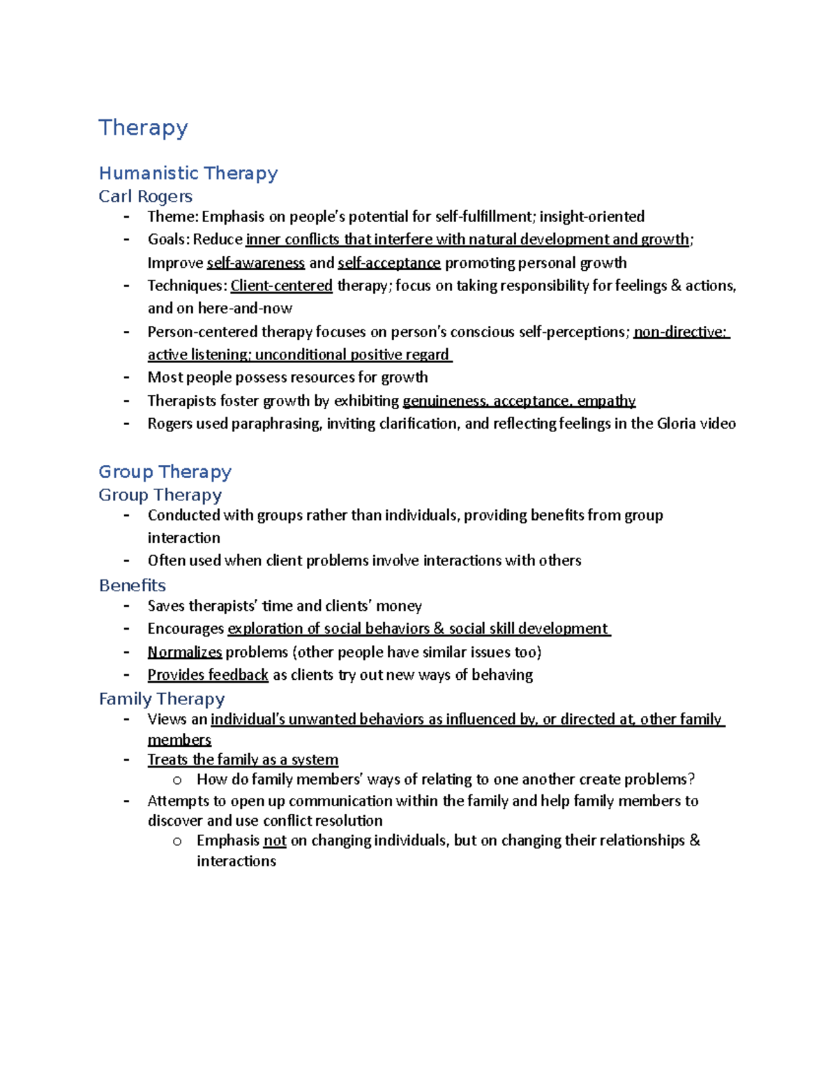 Lecture notes - week 15 - therapy - Therapy Humanistic Therapy Carl ...