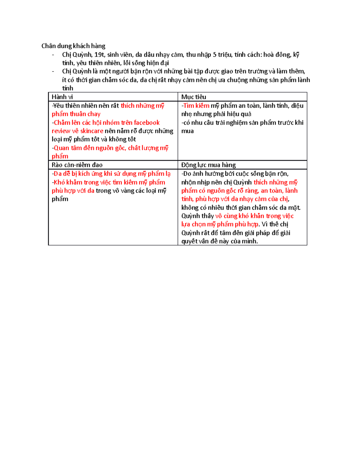 Chân dung khách hàng - bu cucme ma - Chân dung khách hàng - Ch Quỳnh, 19t, sinh viên, da dâầu nh ...