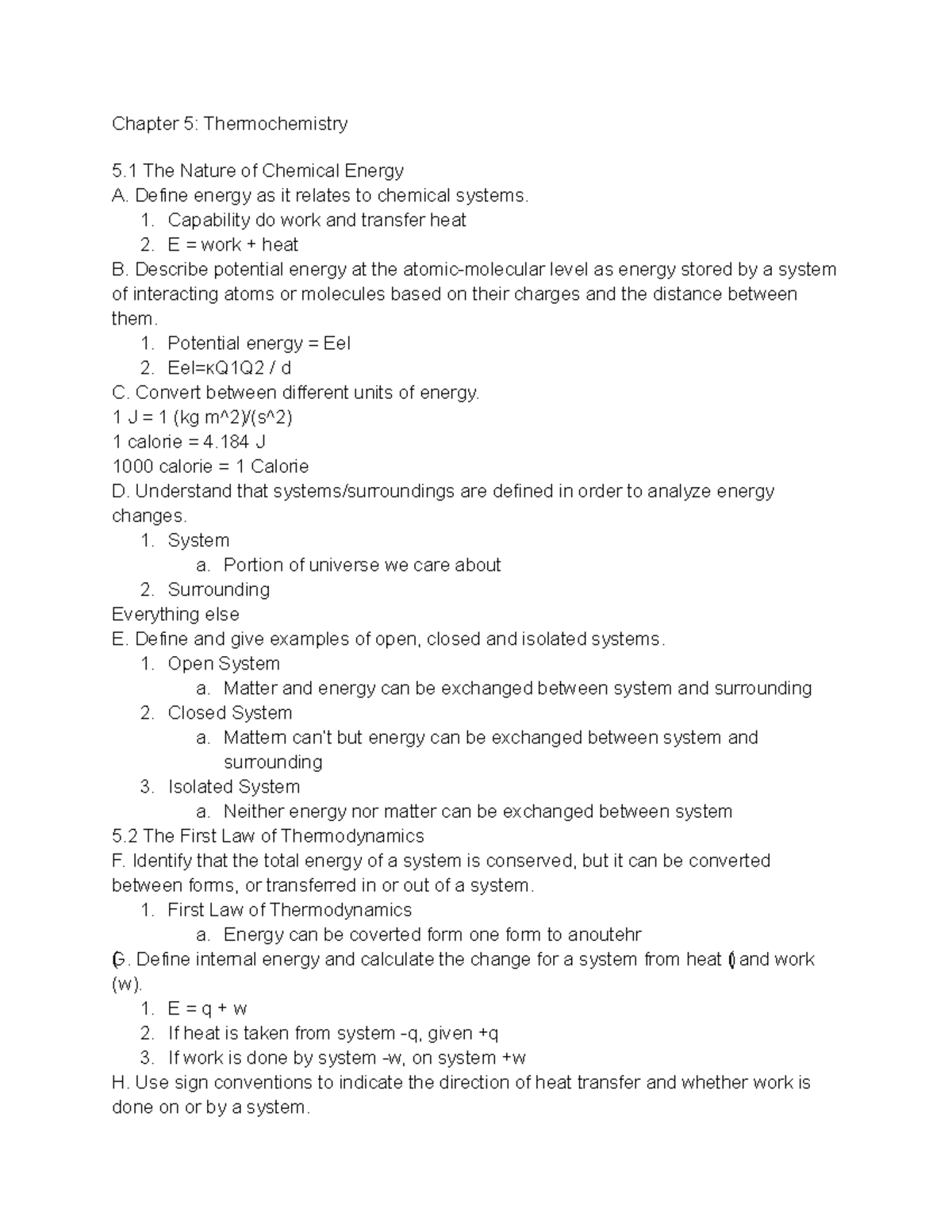 UNIT 2 Principles of Chemistry I review - Chapter 5: Thermochemistry 5 ...