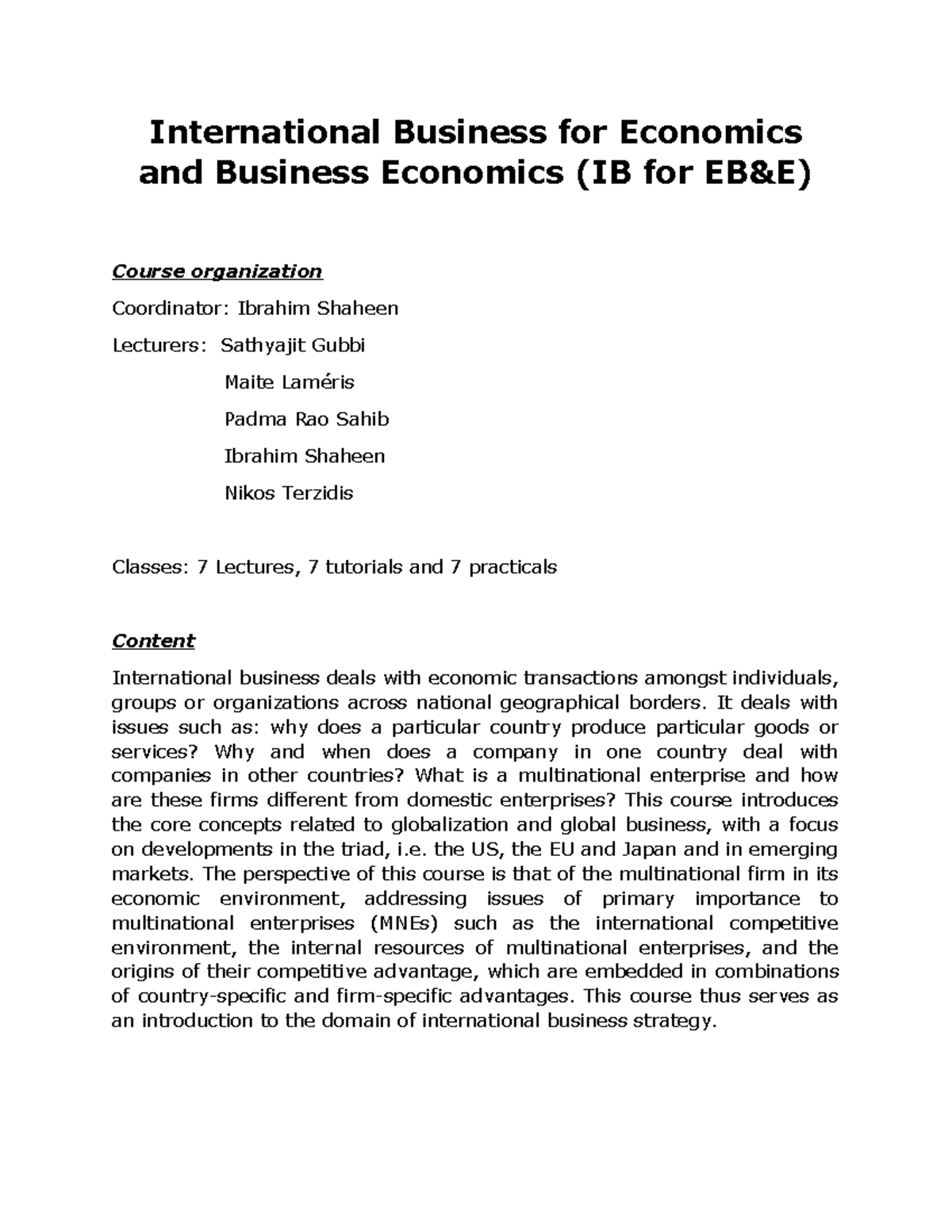 Syllabus 2022-2023 - International Business for Economics and Business Economics (IB for EB&E ...