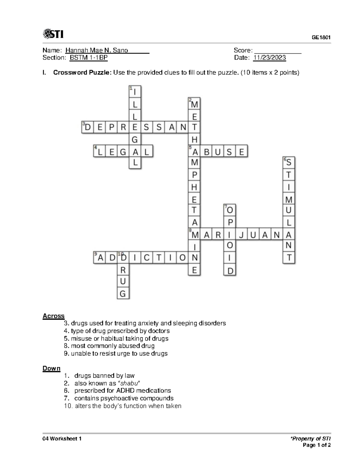 04 Worksheet 1 NSTP - Answers - GE 04 Worksheet 1 *Property of STI Page ...
