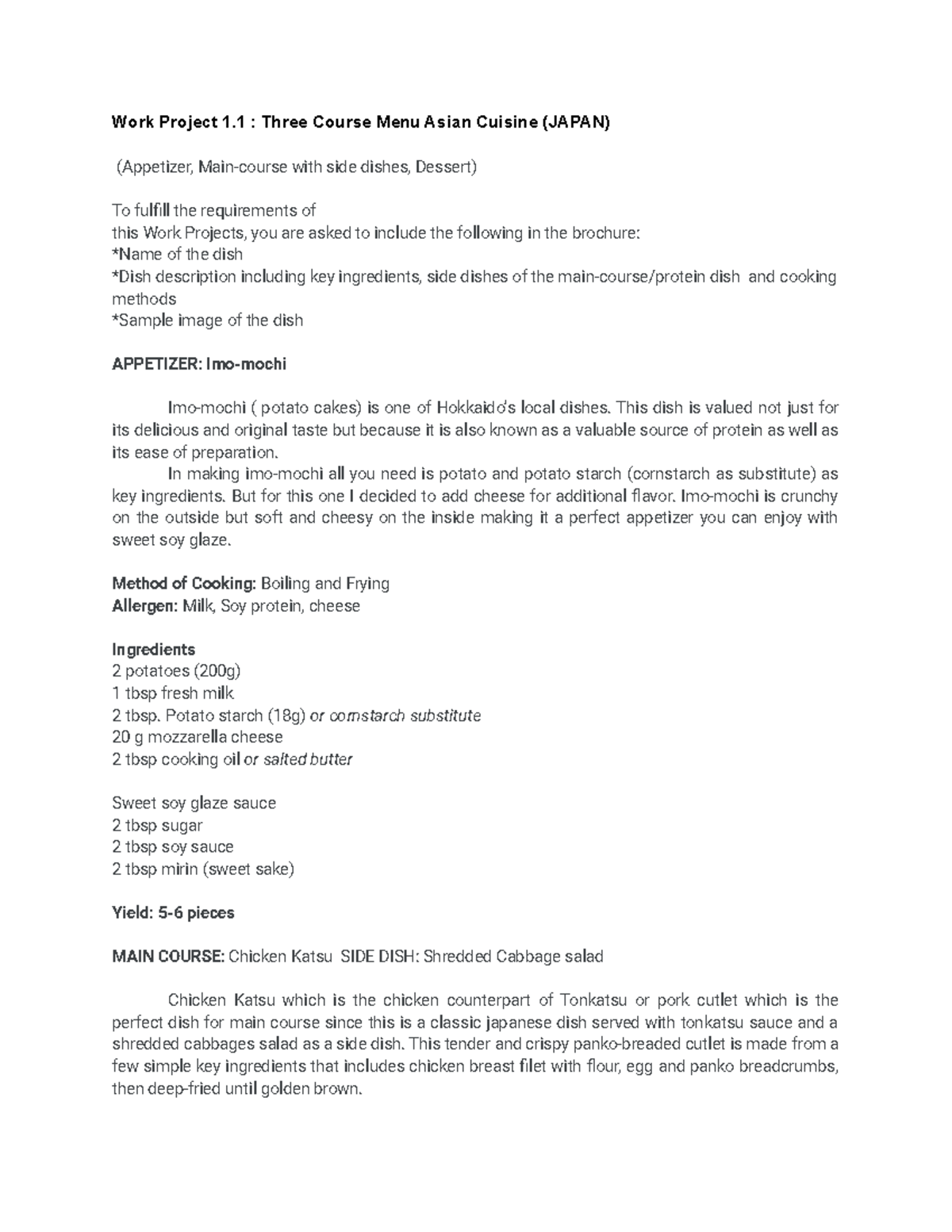 Work Project 1- ASIA - three course menu for international cuisine ...