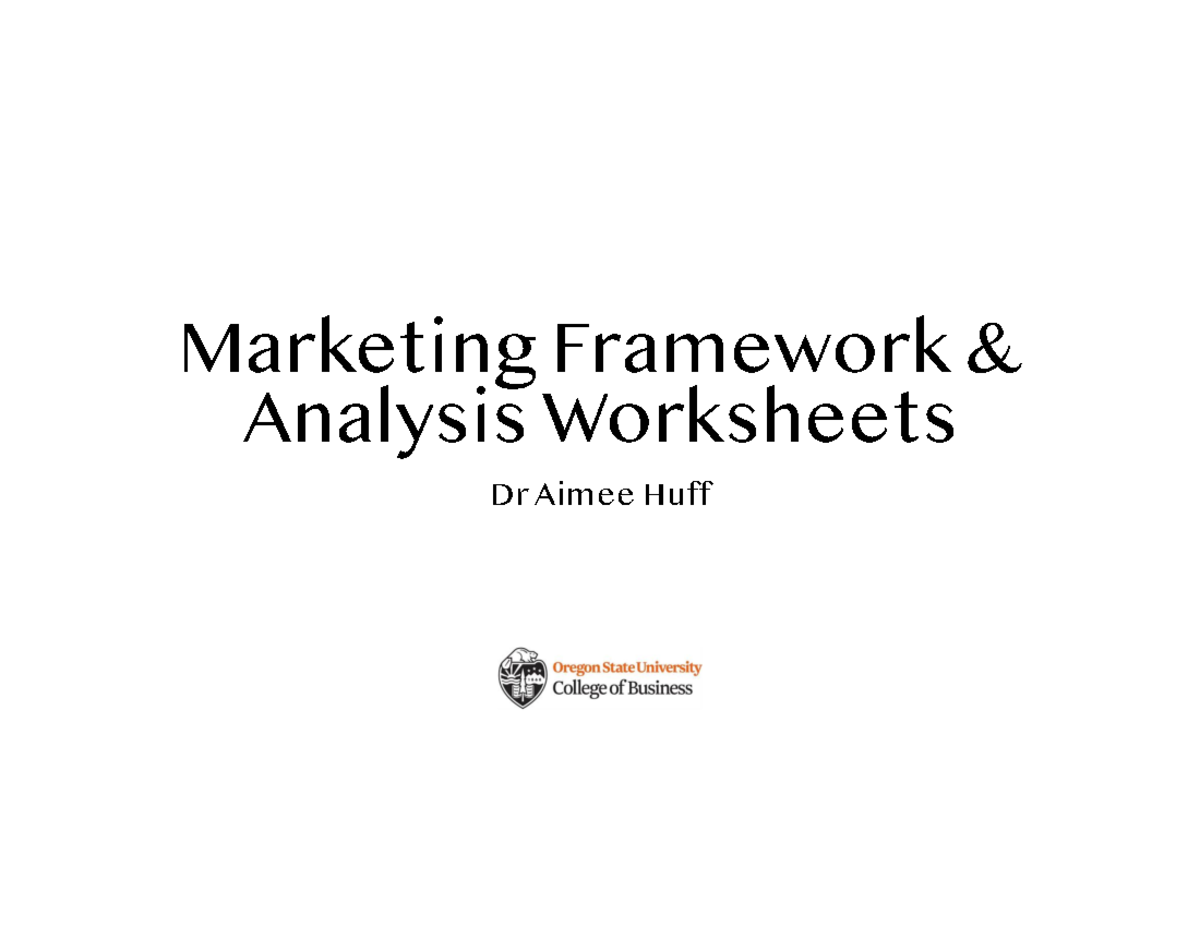 Marketing Framework & Analysis Worksheets - Marketing Framework ...