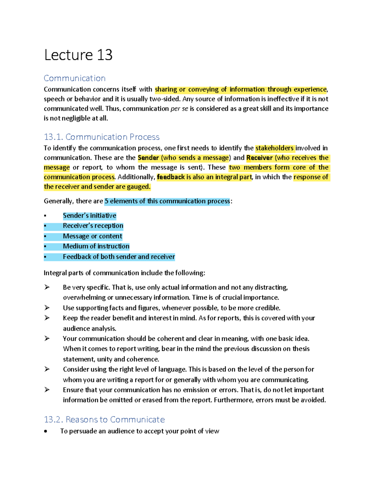 HUM102 Handouts Lecture 13 - Lecture 13 Communication Communication ...