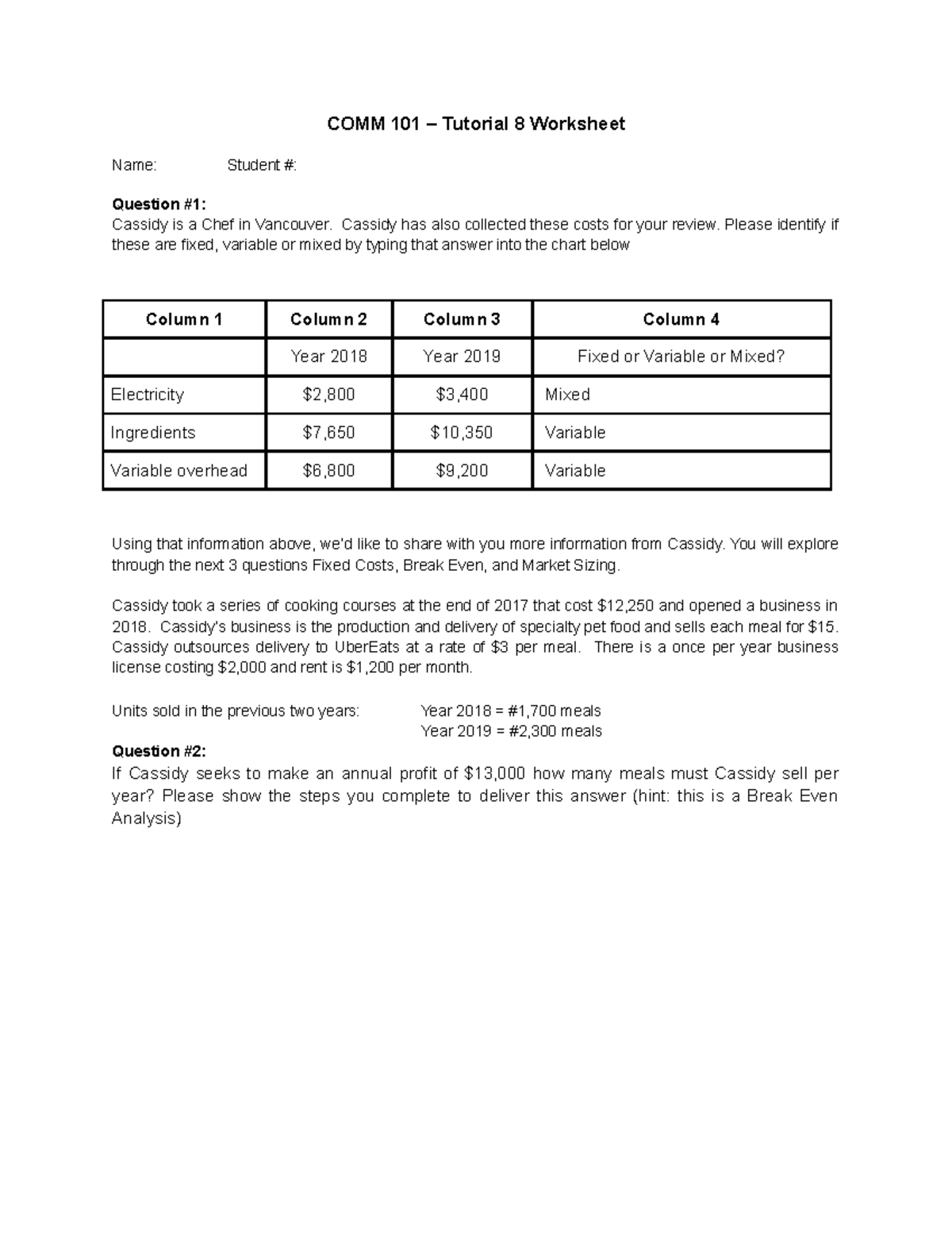COMM 101 Tutorial 8 Worksheet - COMM 101 – Tutorial 8 Worksheet Name ...