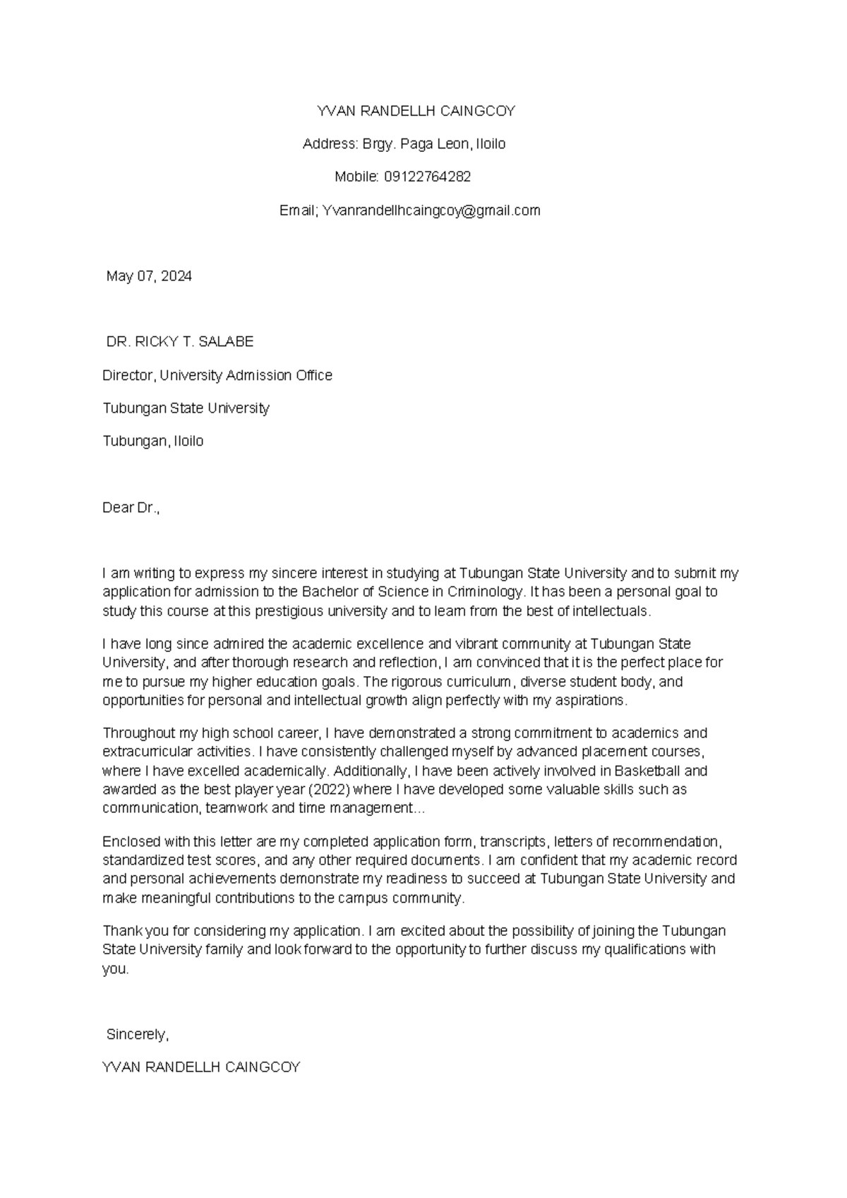 Admission letter - to be able to access it here because I need it for ...