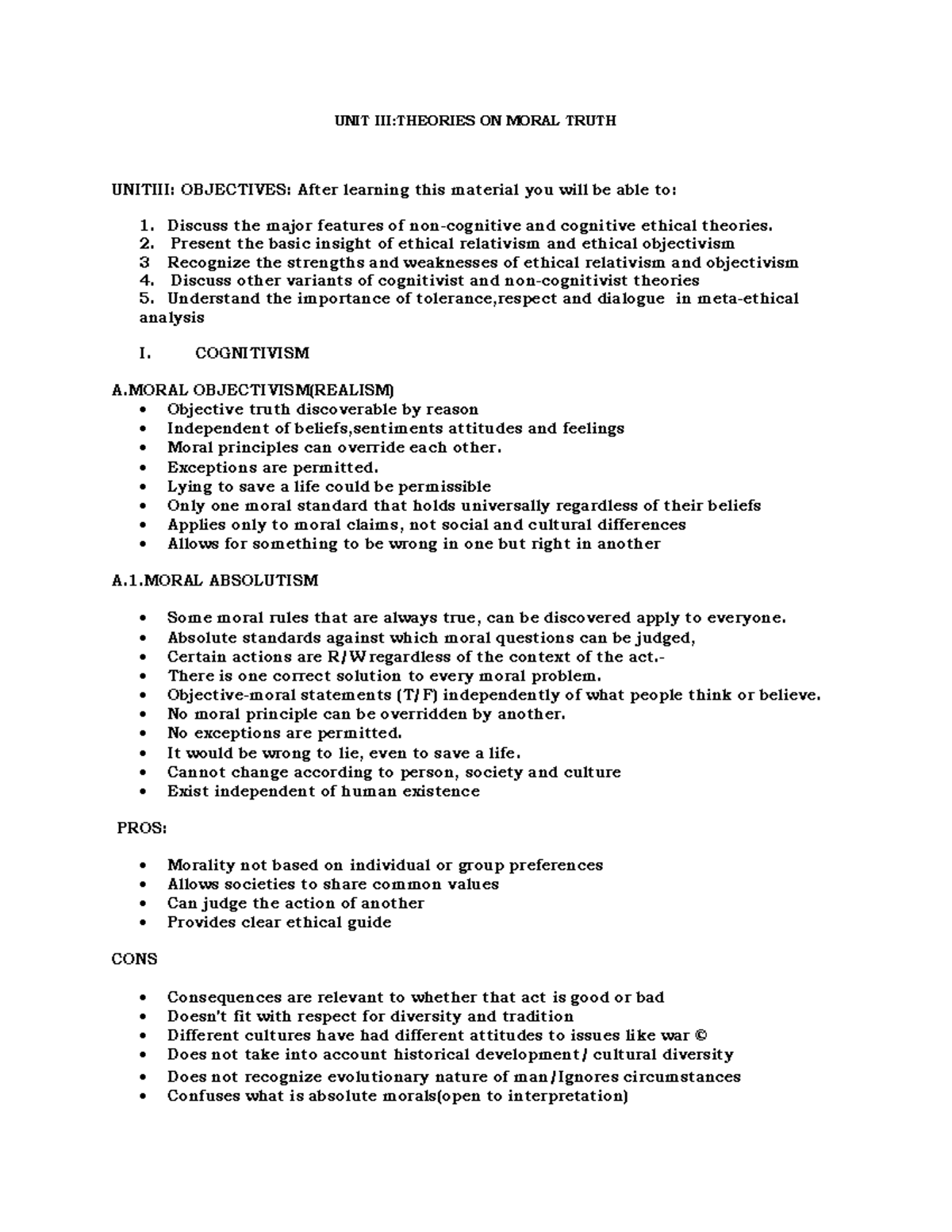Reviewer UNIT 3 Metaethics 2ND TERM merged - UNIT III:THEORIES ON MORAL ...