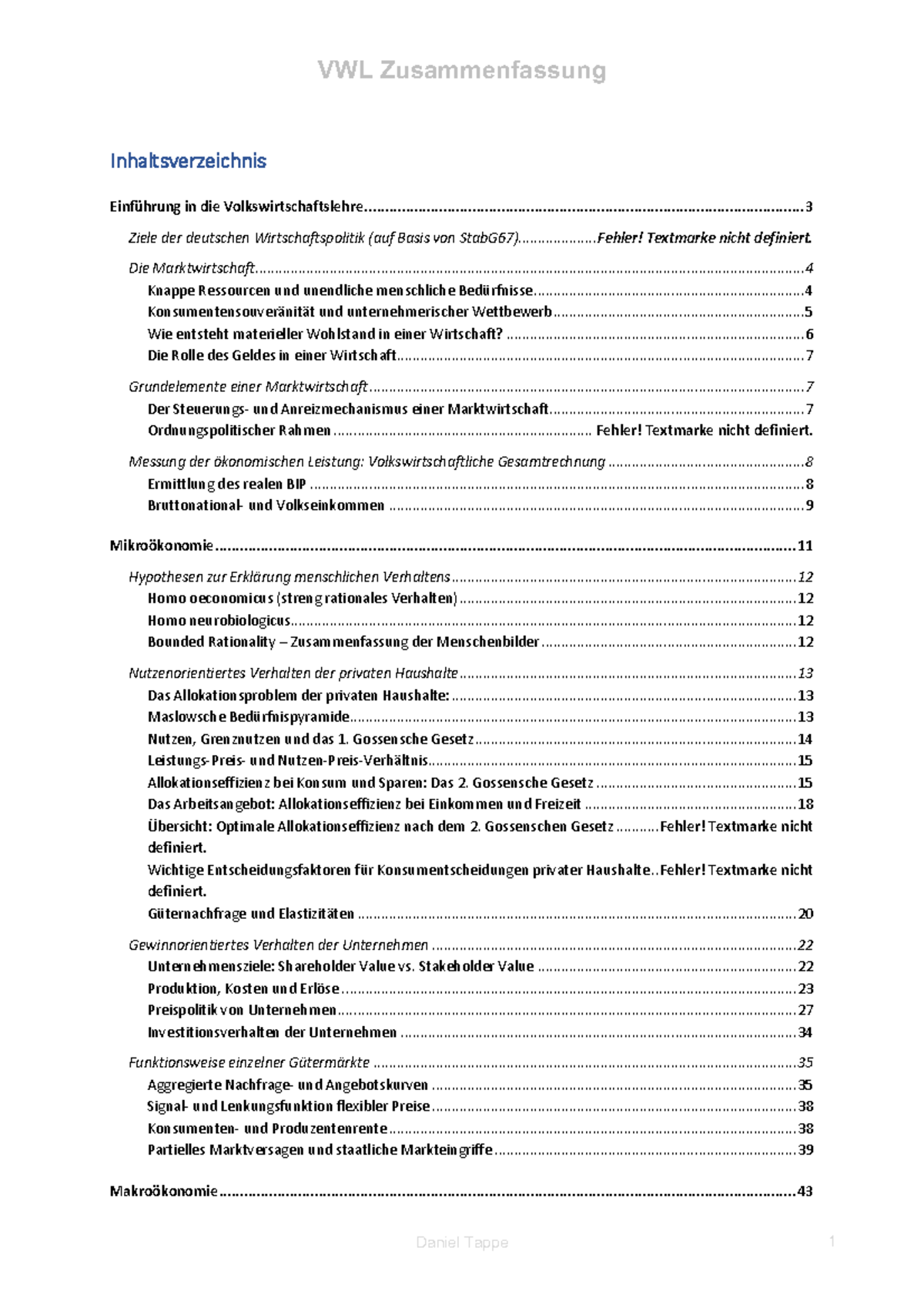 VWL - Zusammenfassung V2 - Warning: TT: undefined function: 32 Inhaltsverzeichnis Übersicht ...