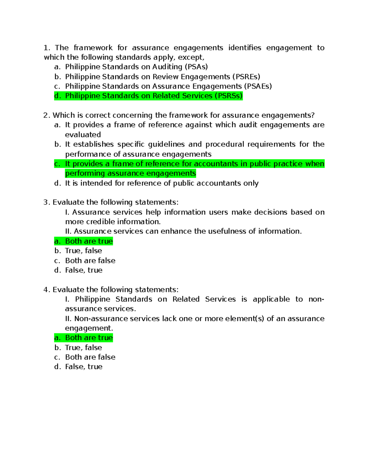 Auditing review - The framework for assurance engagements identifies ...