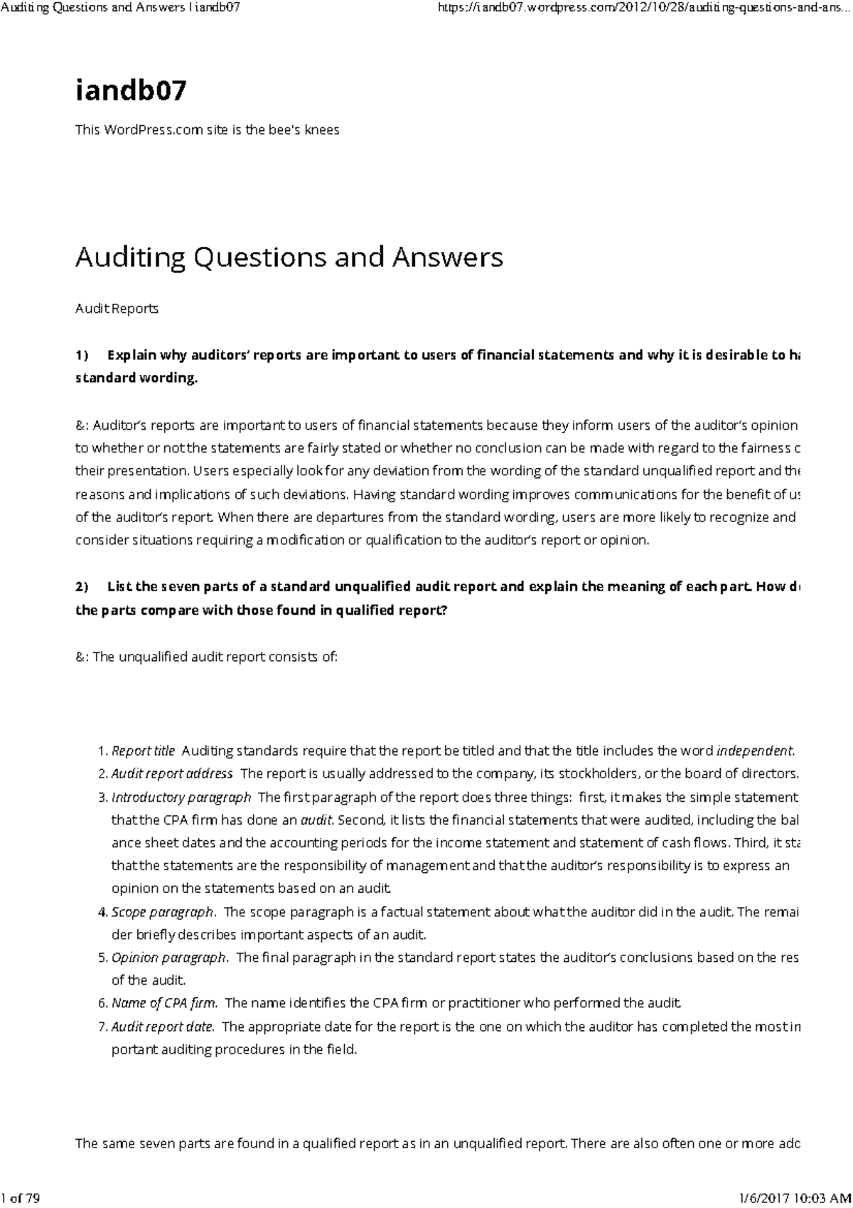 Auditing Questions and Answers worksheet - iandb This WordPress site is ...