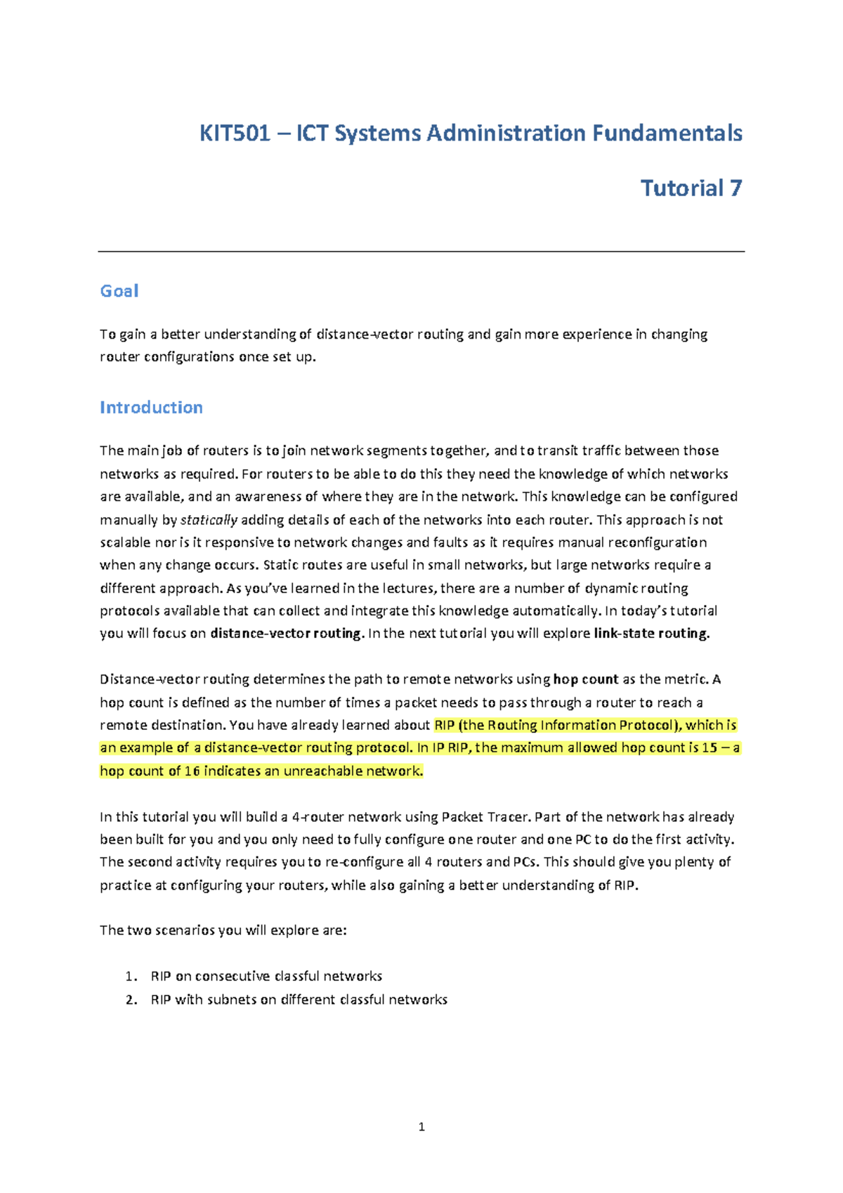 Kit501-tute-07 - Tutorial 7 - KIT 501 – ICT Systems Administration Fundamentals Tutorial 7 Goal ...