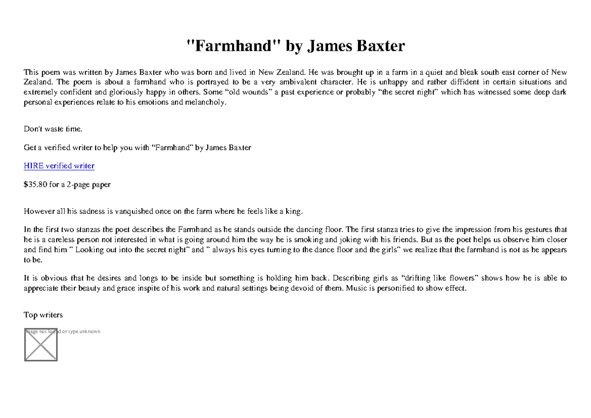 Farmhand by James Baxter - "Farmhand" by James Baxter This poem was ...