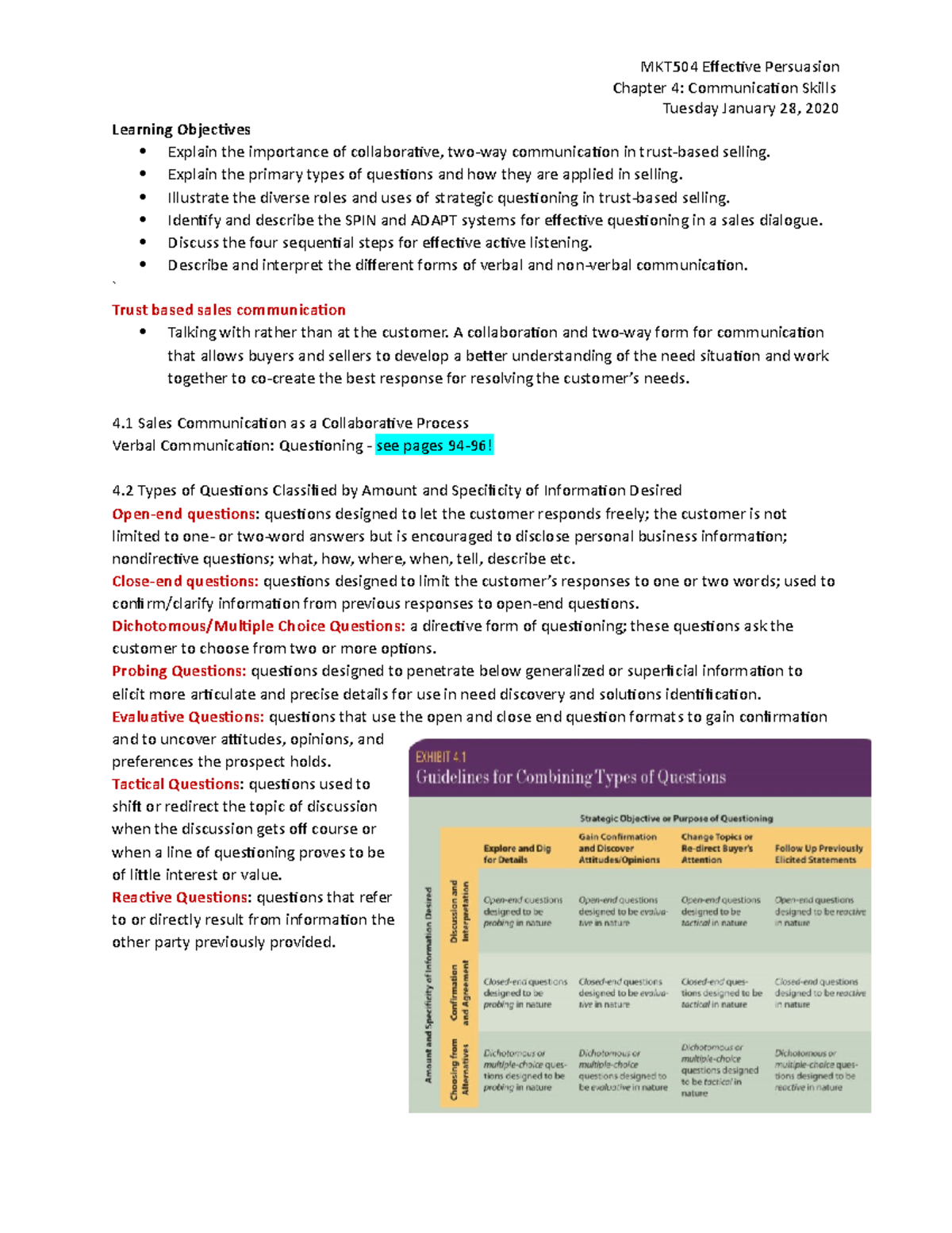 MKT504 Chapter 4 - Lecture notes 4 - Chapter 4: Communicaion Skills ...