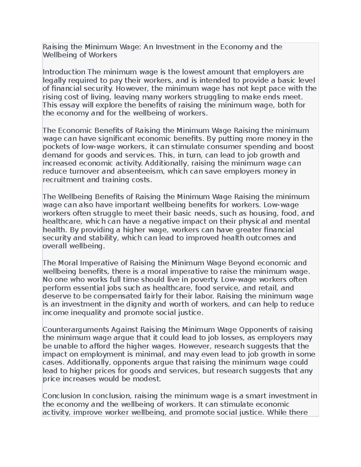 Raising the Minimum Wage - However, the minimum wage has not kept pace ...