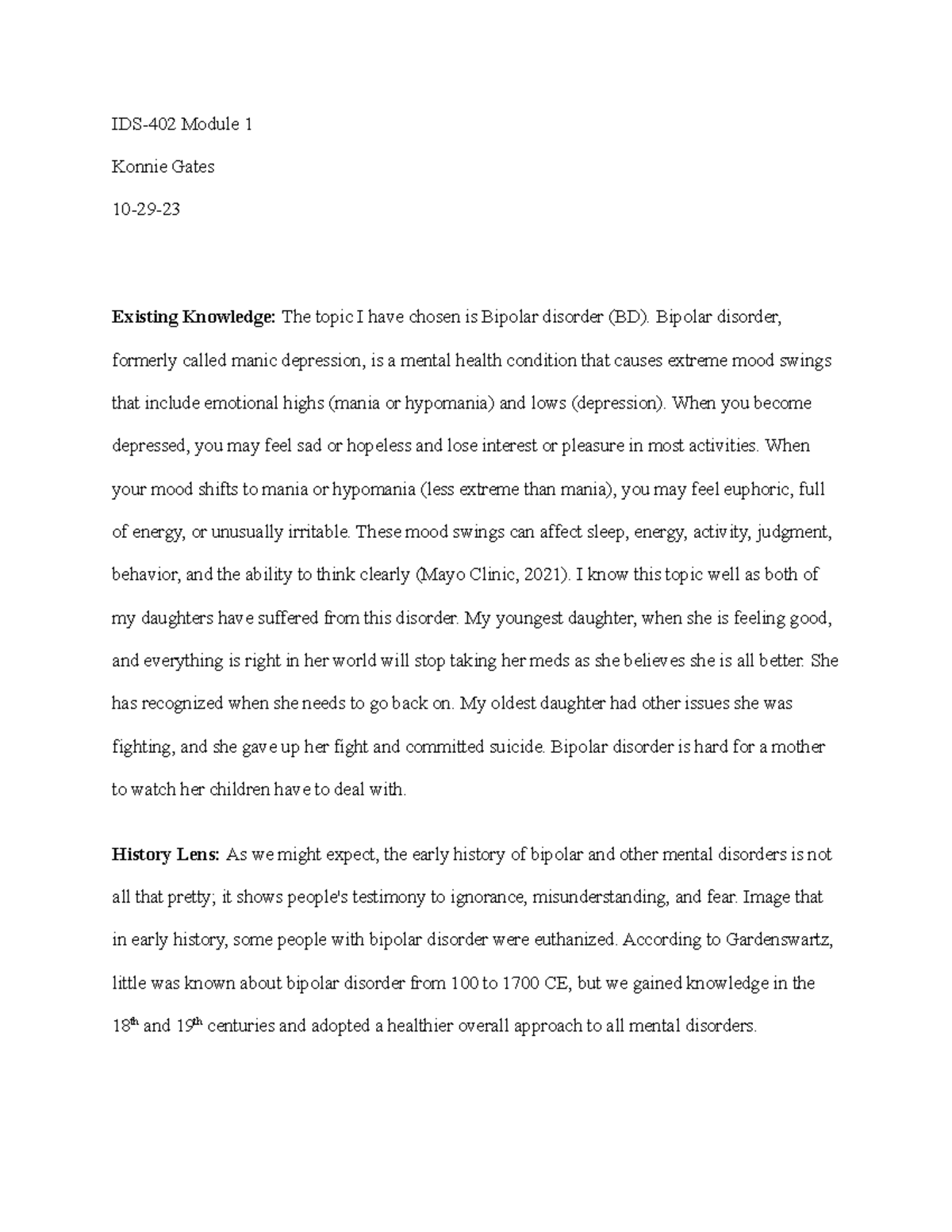 IDS 402 module 1 - received a A on this paper - IDS-402 Module 1 Konnie ...