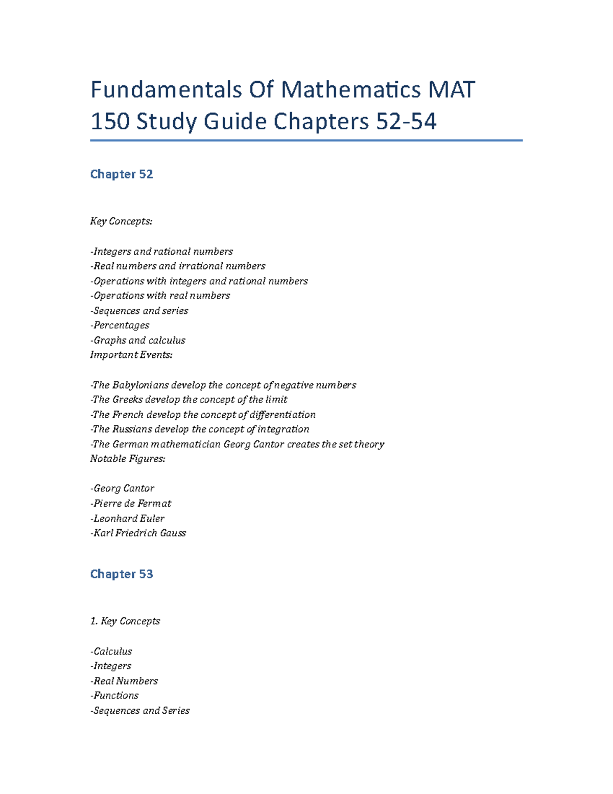 Fundamentals Of Mathematics MAT 150 Study Guide Chapters 52-54 ...