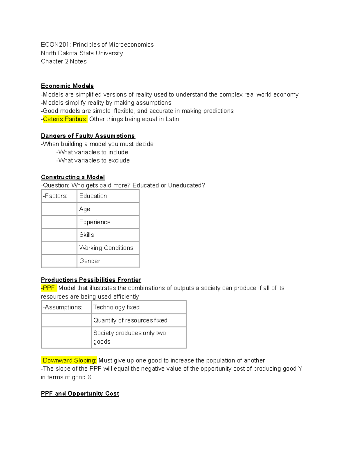 ECON Chapter 2 - Economic Models and Growth - ECON201: Principles of ...