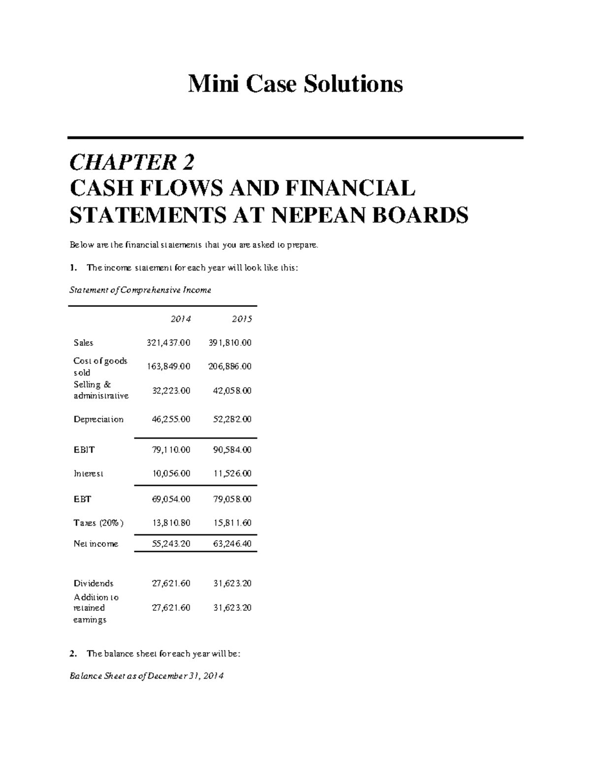 Mini Case Solutions - Grade: AB - Mini Case Solutions CHAPTER 2 CASH ...