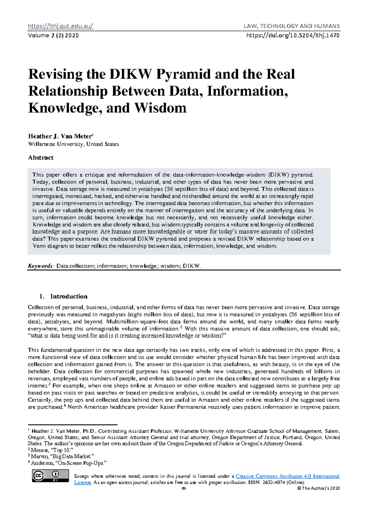 DIKW paper 1 - DIKW - lthj.qut.edu/ LAW, TECHNOLOGY AND HUMANS Volume 2 ( 2 ) 202 0 - Studocu