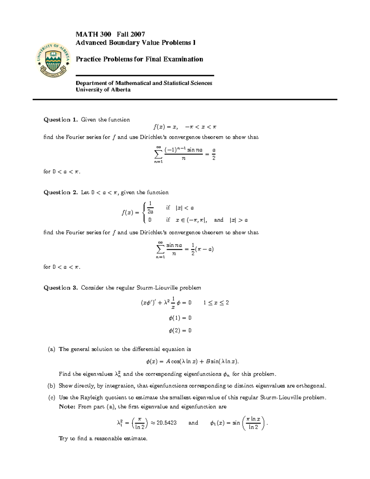 Practice - MATH 300 Fall 2007 Advanced Boundary Value Problems I ...