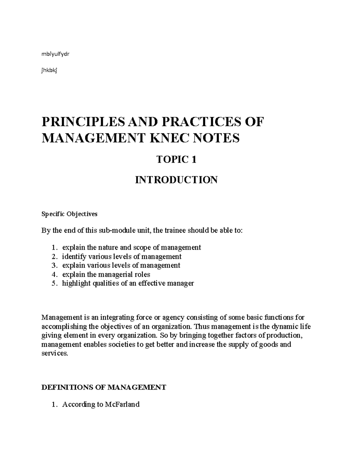 Principles AND Practices OF Management KNEC Notes - mbiyulfydr jhkbkj ...