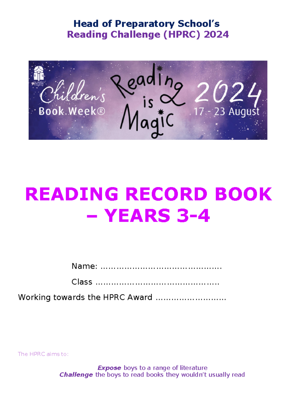 Record book 3-4 - Copy - Head of Preparatory School’s Reading Challenge ...