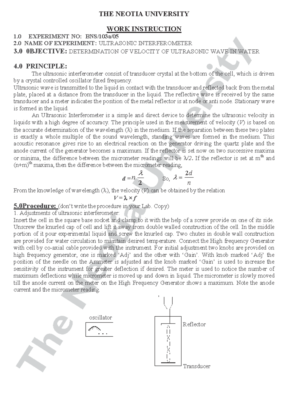 Ultrasonic-interferometer-bns - WORK INSTRUCTION ####### 1 EXPERIMENT ...