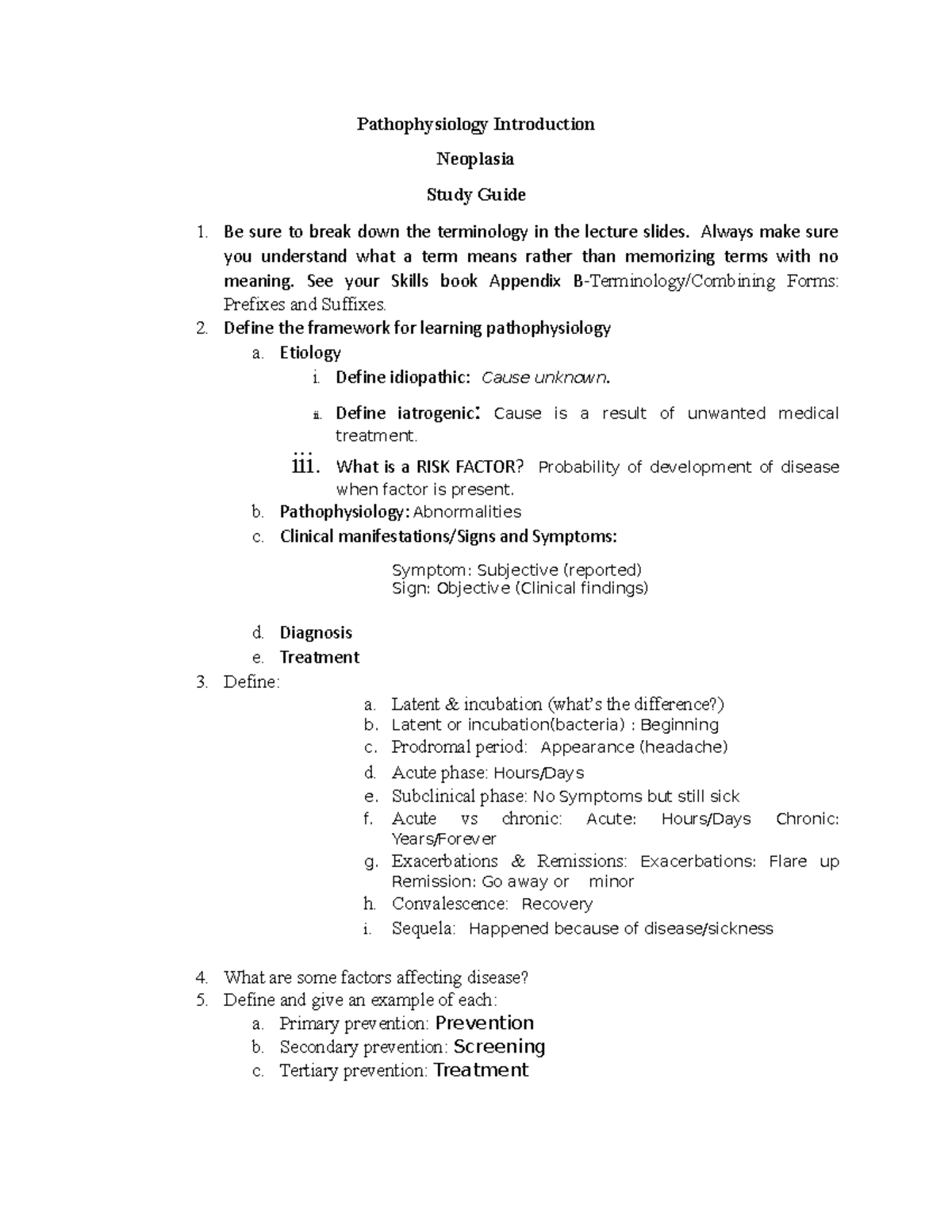 Pathophysioloy Neoplasia Study Guide part 1 unit 1 - Pathophysiology ...
