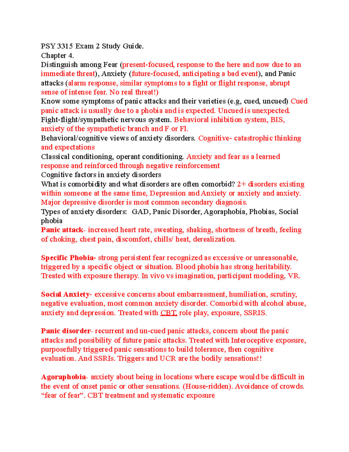 EXAM 2 Psychopathology - PSY 3315 Exam 2 Study Guide. Chapter 4 ...