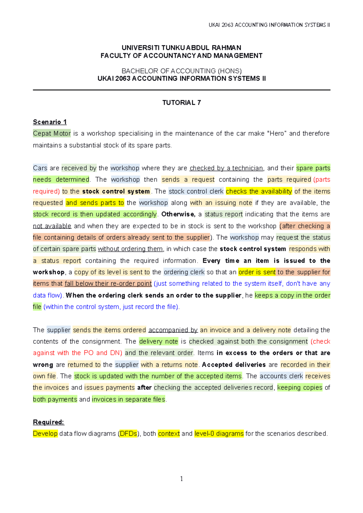 AIS 2 Tutorial 7 DFD - Ais - UNIVERSITI TUNKU ABDUL RAHMAN FACULTY OF ACCOUNTANCY AND MANAGEMENT ...