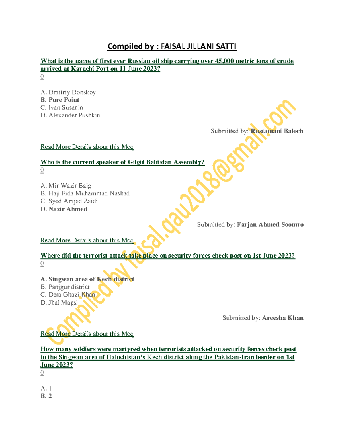 Pak Mcqs National CA 2022-2023 - Compiled by : FAISAL JILLANI SATTI ...