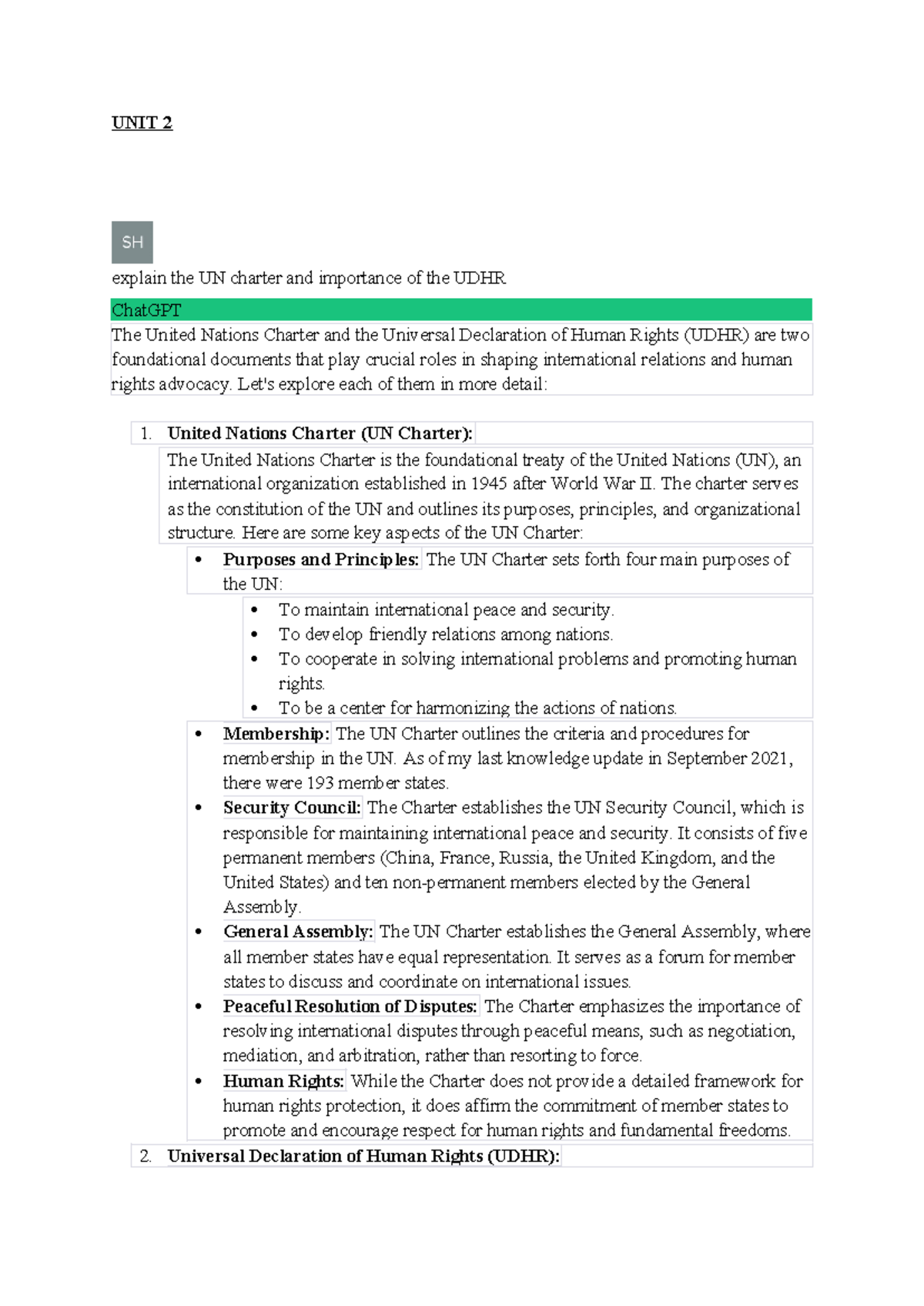 UNIT 2, asylum case of PIL - UNIT 2 explain the UN charter and ...