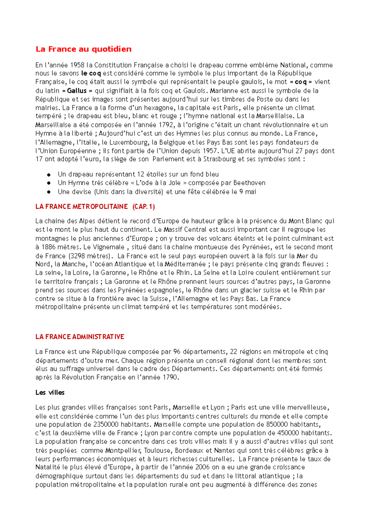 "La-France-au-quotidien" Riassunto per francese 2 - Mediazione ...